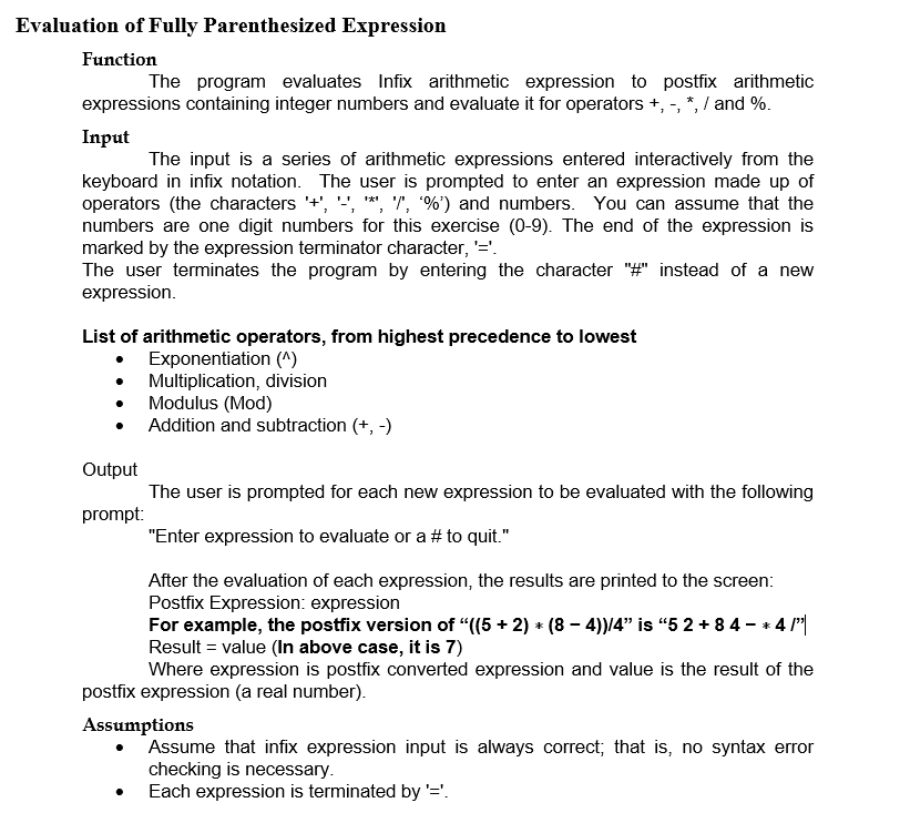 Solved Evaluation of Fully Parenthesized Expression Function | Chegg.com