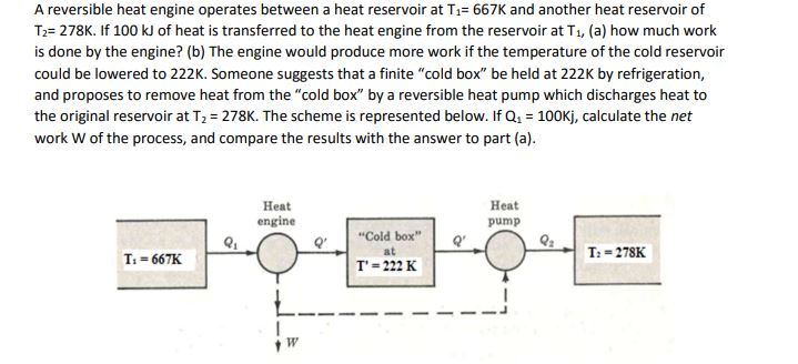 Solved A reversible heat engine operates between a heat | Chegg.com