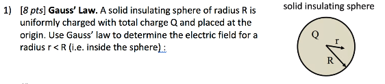 Solved solid insulating sphere 1) (8 pts] Gauss' Law. A | Chegg.com
