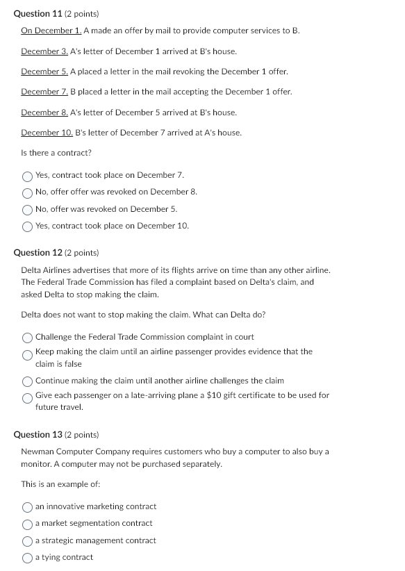 Solved Question 11 (2 ﻿points)On December 1. ﻿A made an | Chegg.com