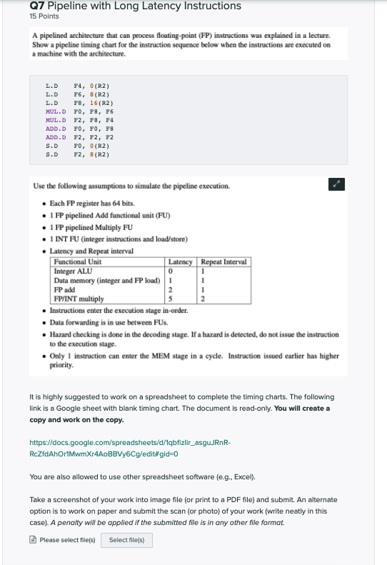 Q7 Pipeline with Long Latency Instructions 15 Points | Chegg.com