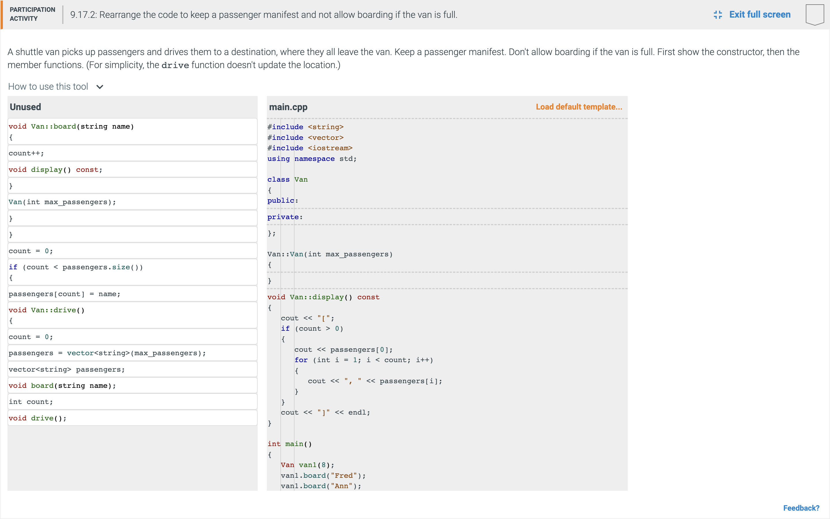 Solved PARTICIPATION ACTIVITY 9.17.2: Rearrange the code to | Chegg.com
