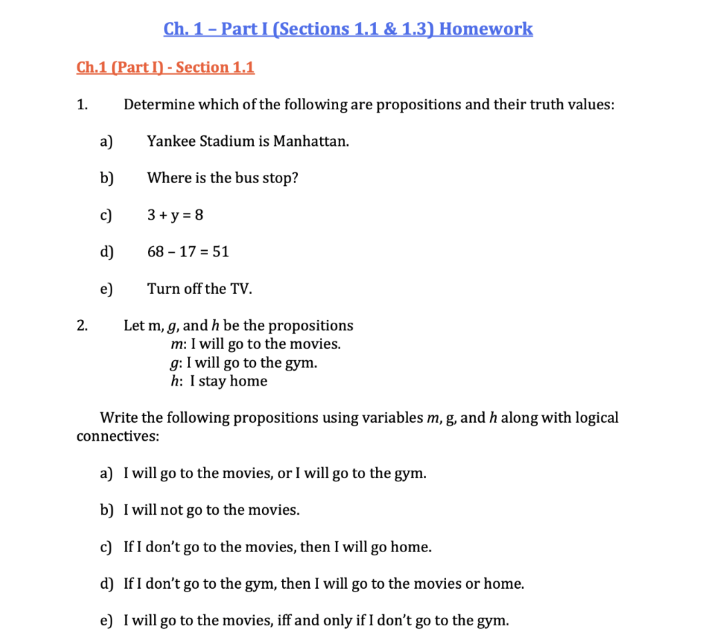 Solved Ch. 1 - Part I (Sections 1,1 \& 1,3) Homework Ch.1 | Chegg.com