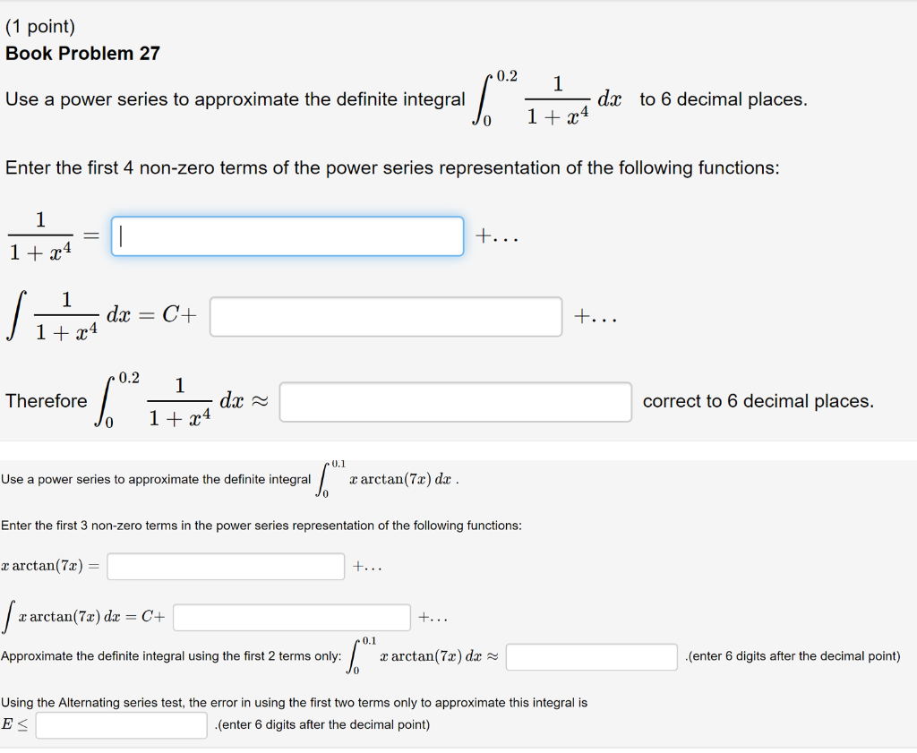 Solved (1 point) Book Problem 27 0.2 dxto 6 decimal places. | Chegg.com