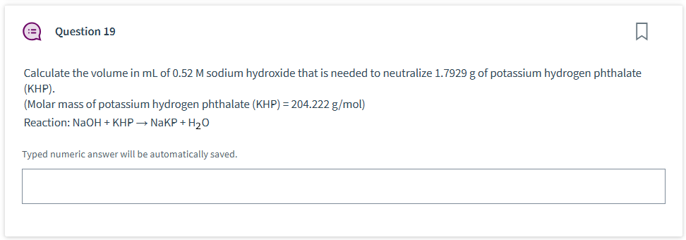 Solved (KHP)=204.222gmol ﻿NaOH+KHP→NaKP+H2OTyped numeric | Chegg.com
