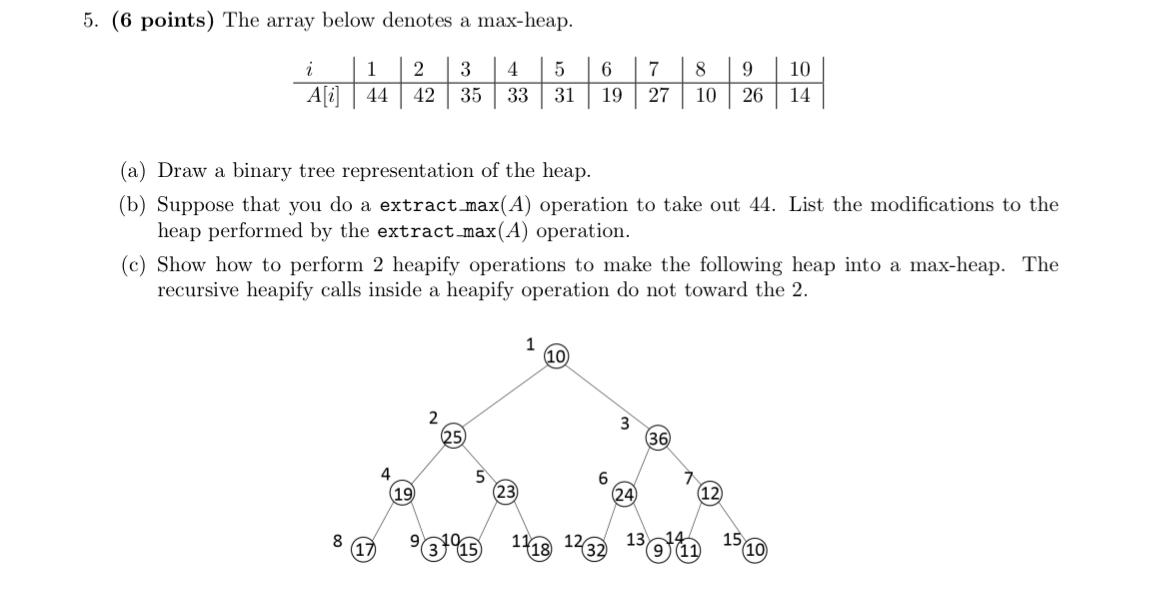Solved 5 6 Points The Array Below Denotes A Max Heap A 