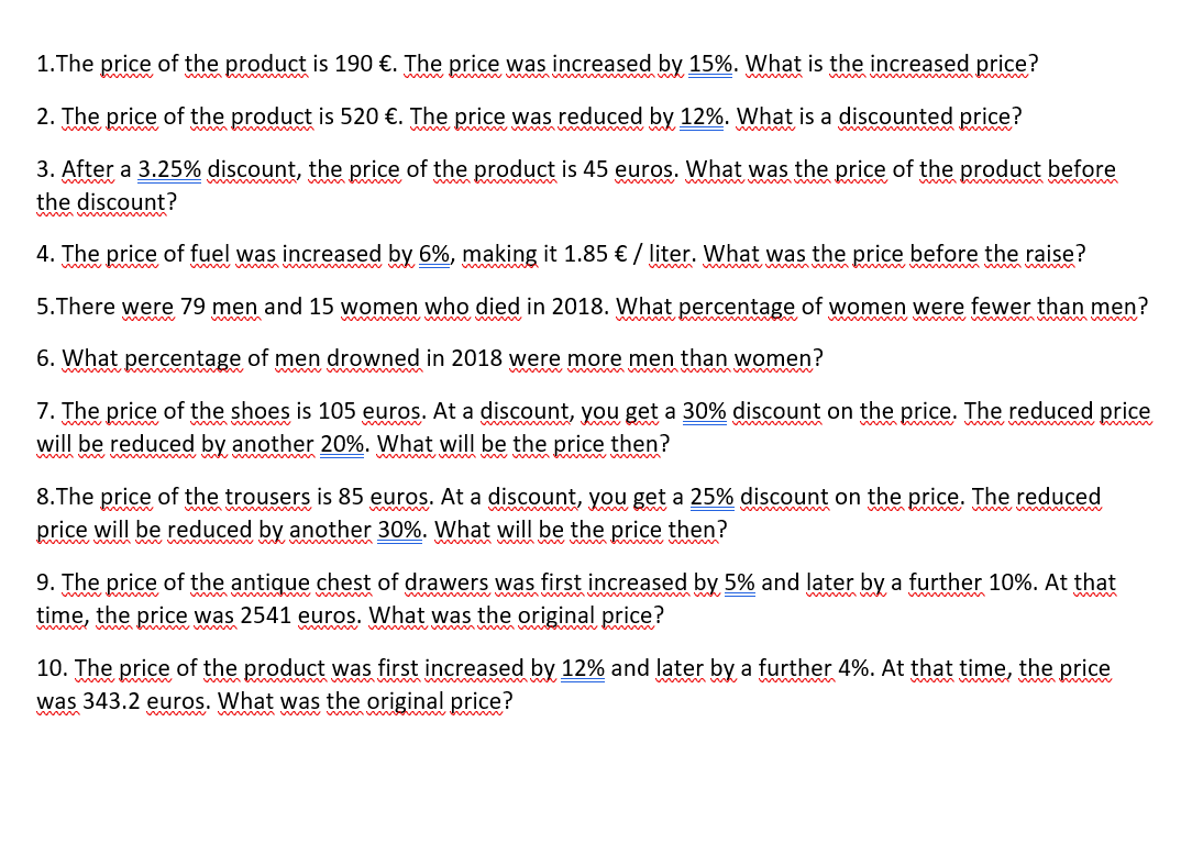 Solved 1.The price of the product is 190 €. The price was | Chegg.com