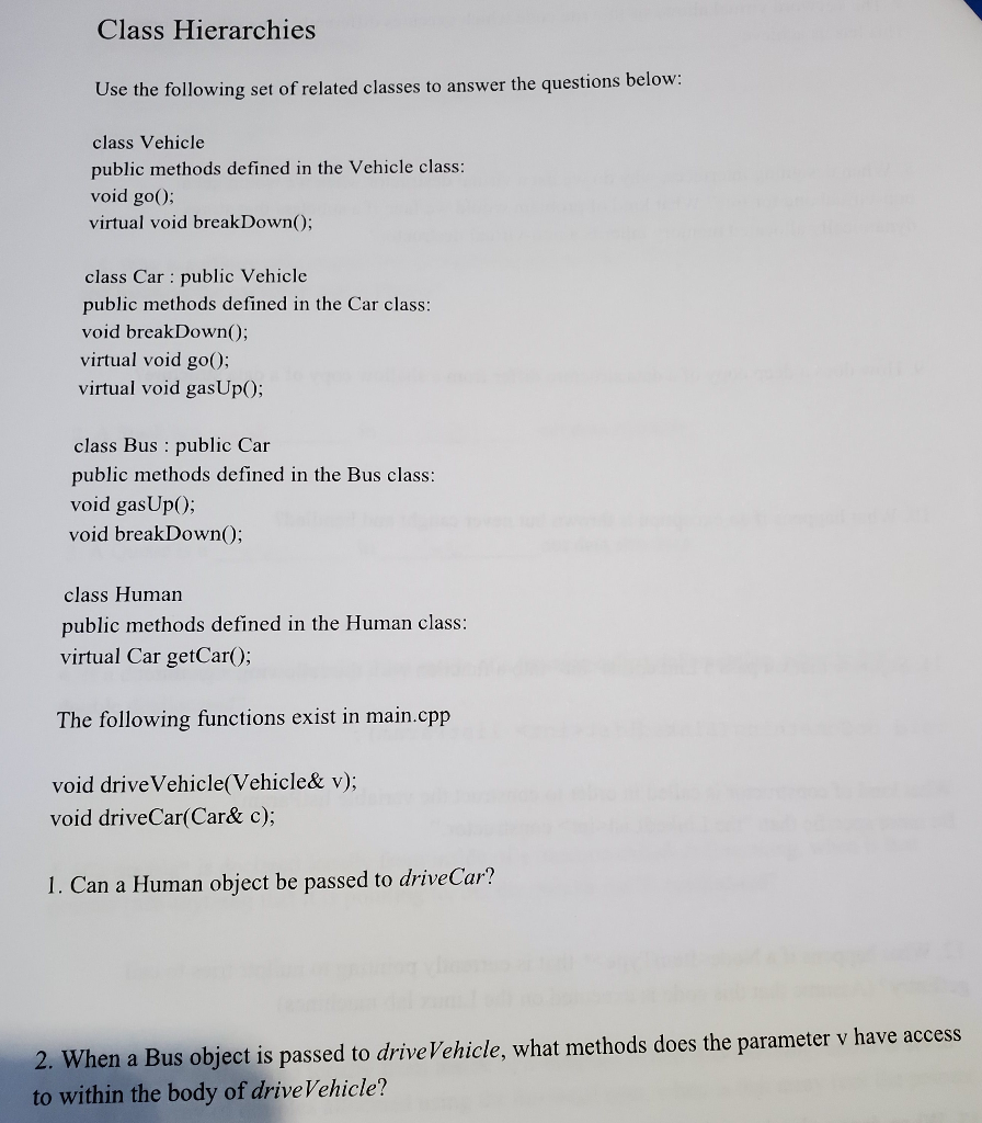Solved Class Hierarchies Use the following set of related | Chegg.com