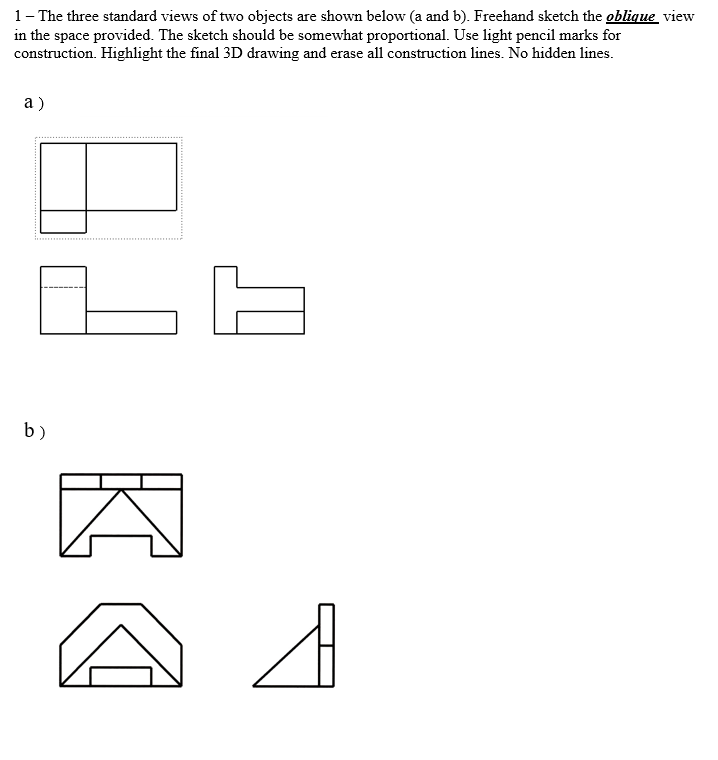 1- The three standard views of two objects are shown | Chegg.com