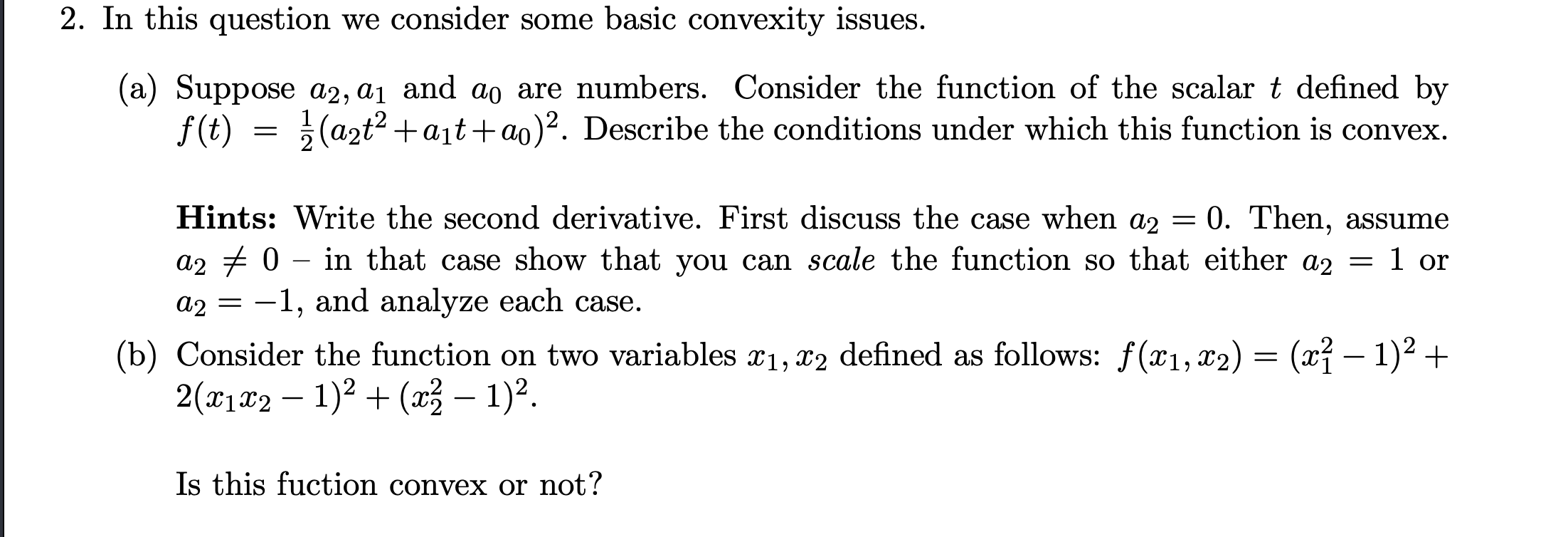 Solved 2. In this question we consider some basic convexity | Chegg.com