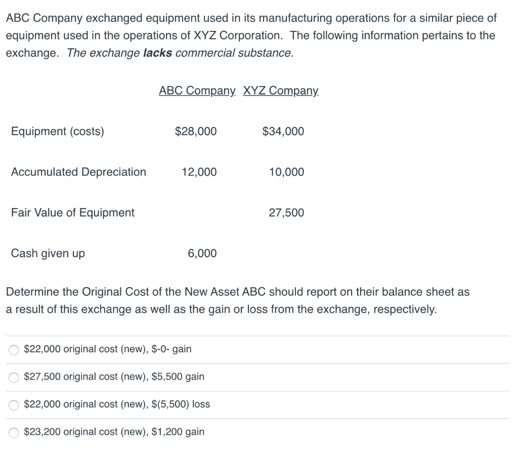 Solved ABC Company exchanged equipment used in its | Chegg.com