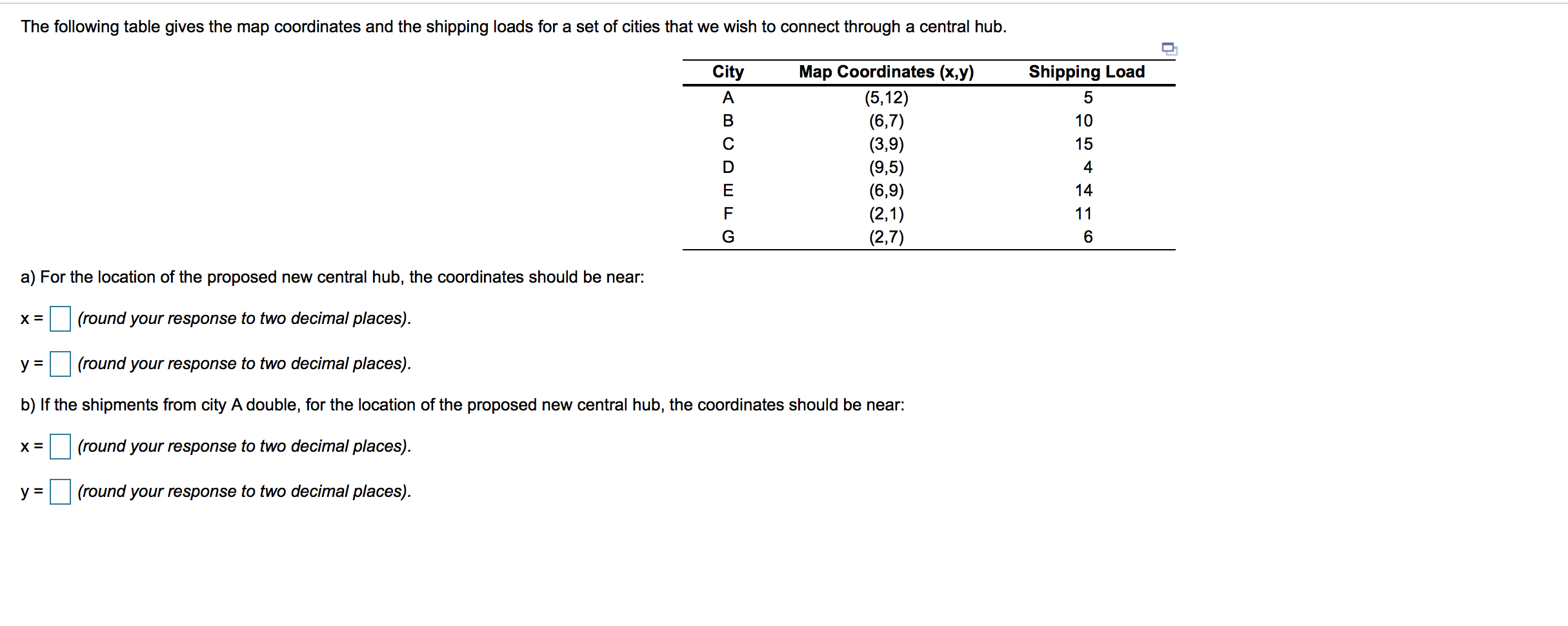 Solved The following table gives the map coordinates and the | Chegg.com