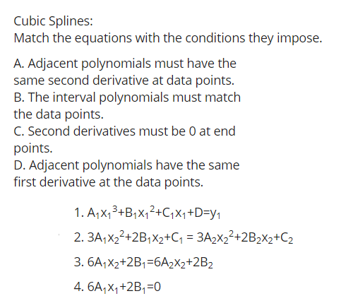 Solved Cubic Splines: Match the equations with the | Chegg.com