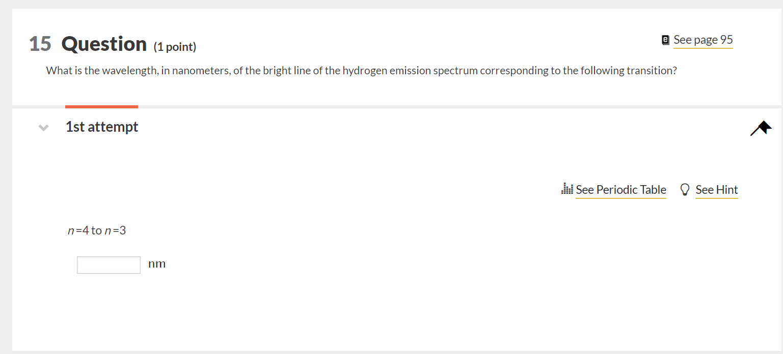 Solved 15 ﻿Question (1 ﻿point)What is the wavelength, in | Chegg.com