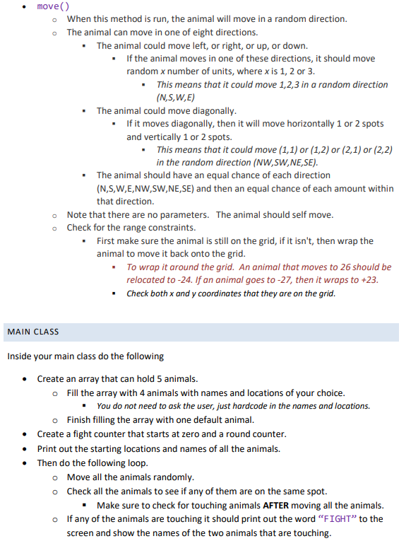 Solved INSTRUCTIONS Create the following classes. ANIMAL | Chegg.com