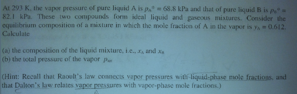 Solved At 293 K, the vapor pressure of pure liquid A is | Chegg.com