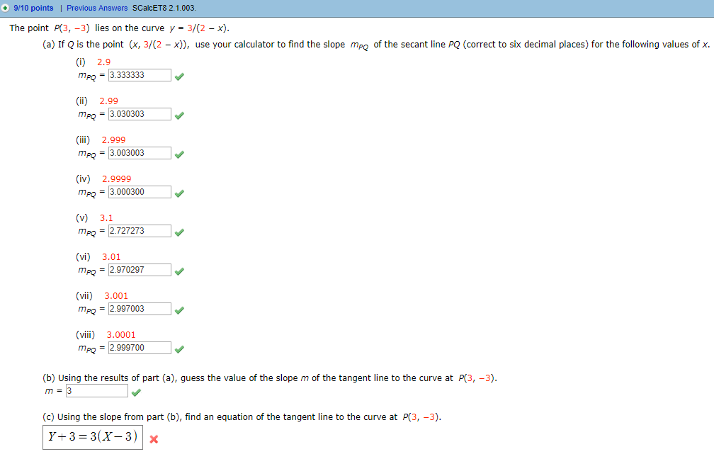 Solved +9/10 points| Previous Answers SCalcET8 2.1.003 The | Chegg.com