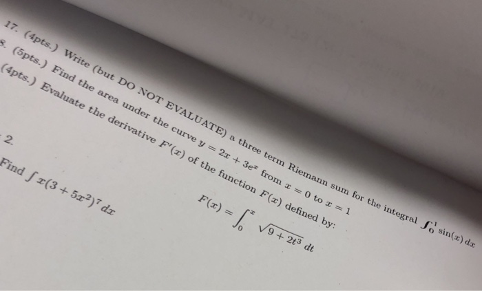 Solved 17. (4pts.) Write (but DO NOT EVALUATE) a three term | Chegg.com