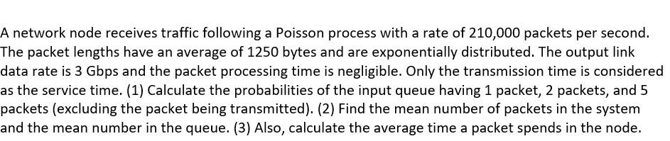 Solved network node receives traffic following a Poisson | Chegg.com