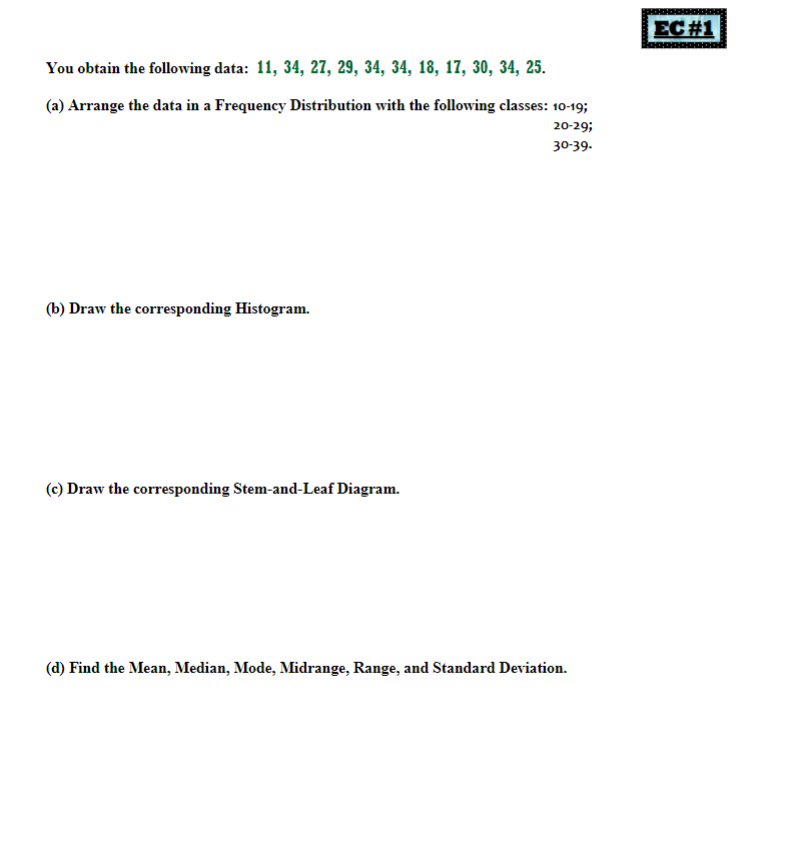 Solved You obtain the following data: 11, 34, 27, 29, 34, | Chegg.com