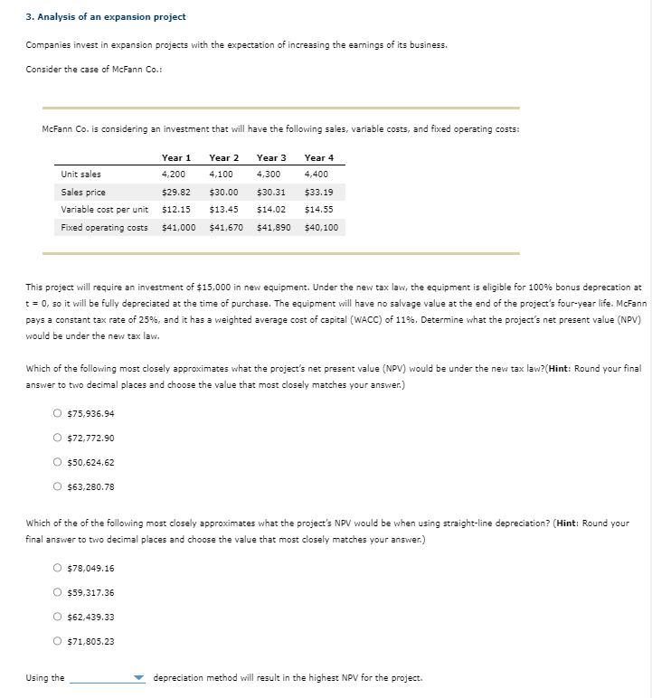 Solved 3. Analysis of an expansion project Companies invest | Chegg.com