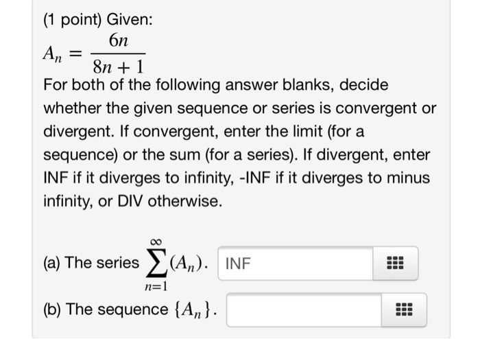 Solved (1 point) Given: 6n n 8n + 1 For both of the | Chegg.com