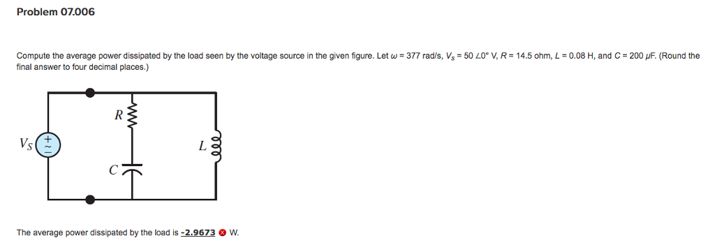 Solved Problem 07.006 Compute the average power dissipated | Chegg.com
