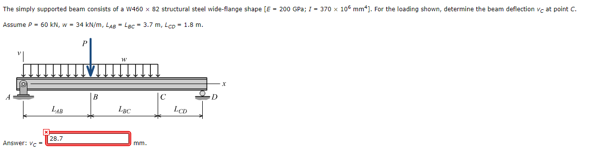 Solved The simply supported beam consists of a W460 x 82 | Chegg.com