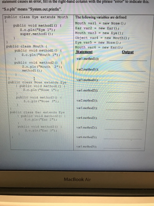 Solved statement causes an error, fill in the right-hand | Chegg.com