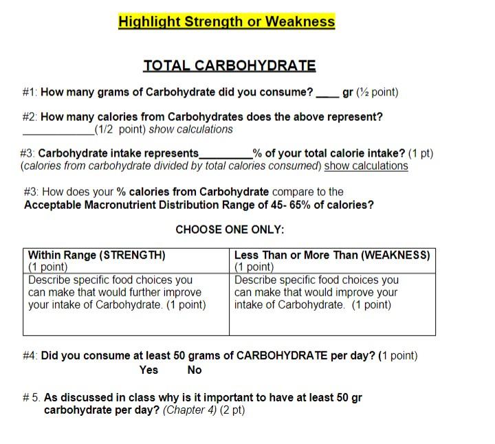 Solved Highlighted Nutrients1#3: Carbohydrate intake | Chegg.com