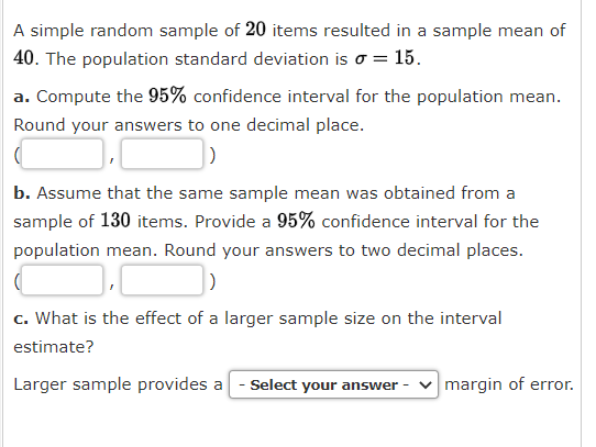 Solved A simple random sample of 20 items resulted in a | Chegg.com