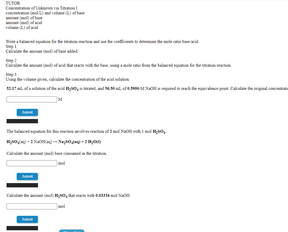 Solved TUTOR Concentration of Unknown via Titration I | Chegg.com
