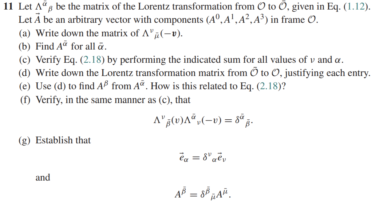 Solved 11 Let Aēg be the matrix of the Lorentz | Chegg.com