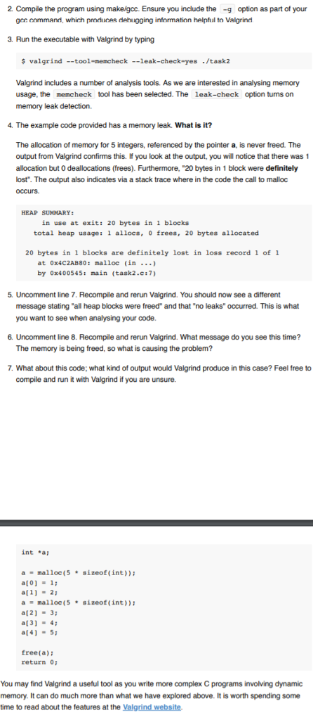 This task requires the use of Valgrind, a dynamic | Chegg.com