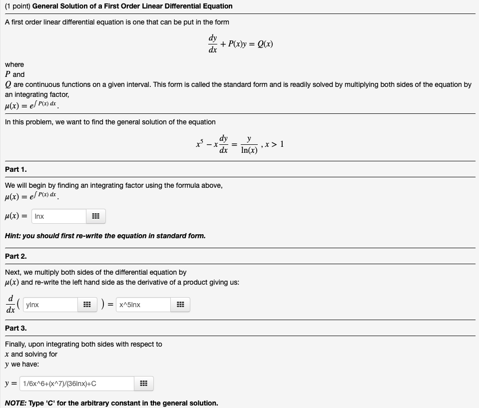 Solved (1 point) General Solution of a First Order Linear | Chegg.com