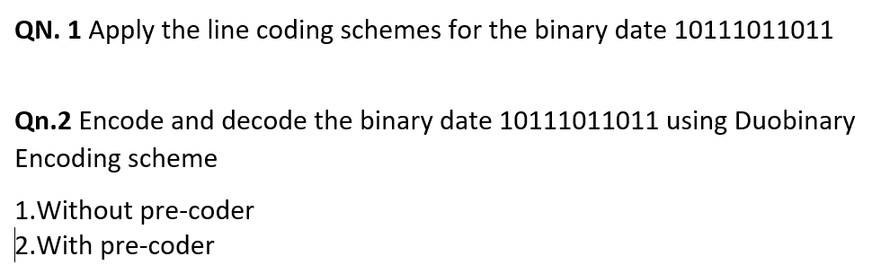 Solved QN. 1 Apply the line coding schemes for the binary | Chegg.com