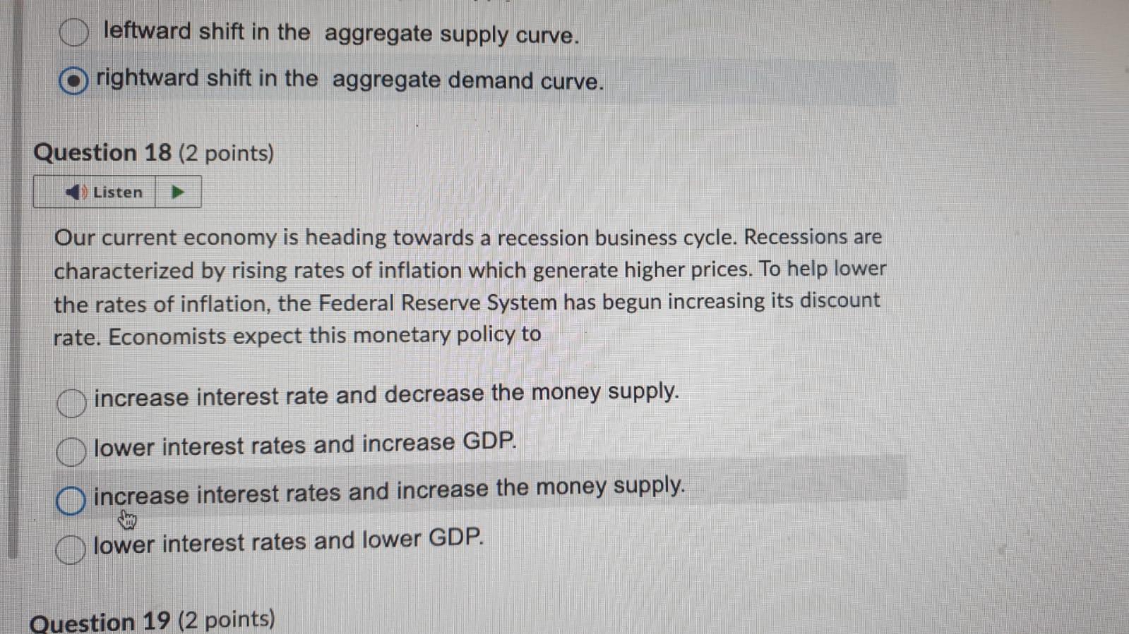 Solved leftward shift in the aggregate supply curve. | Chegg.com