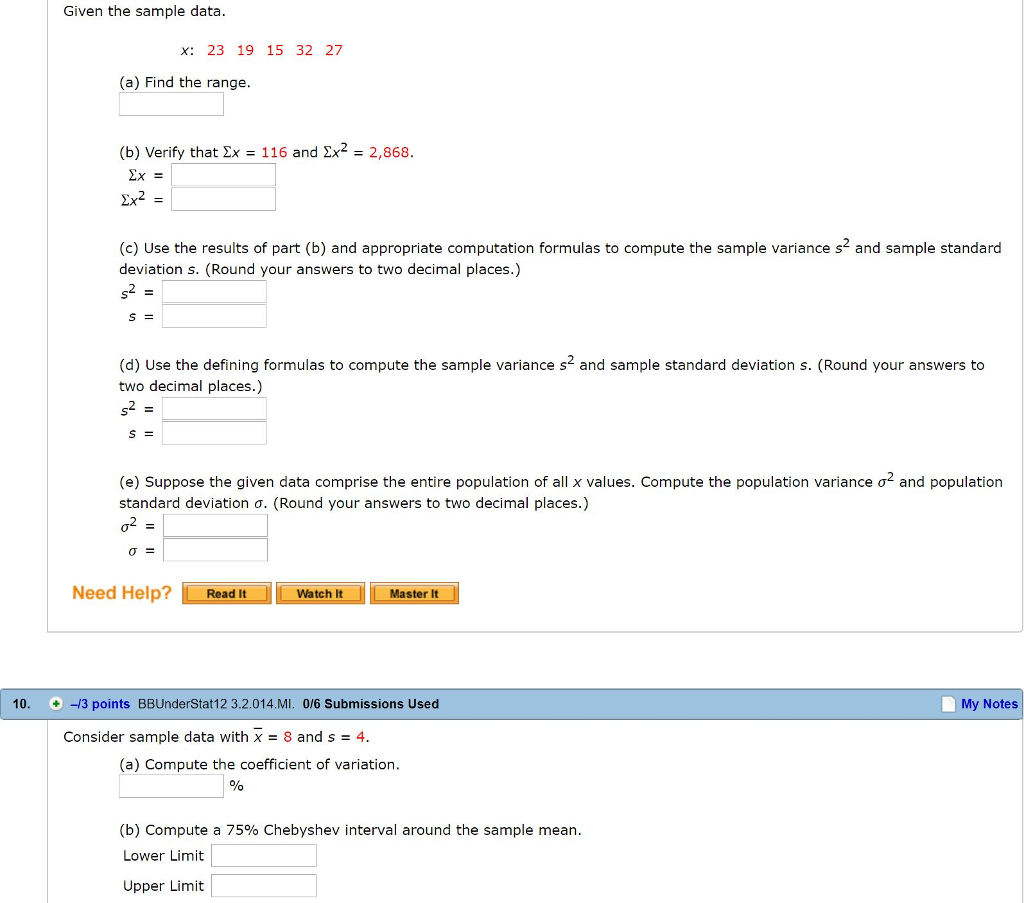 Solved Given the sample data. x: 23 19 15 32 27 (a) Find the | Chegg.com