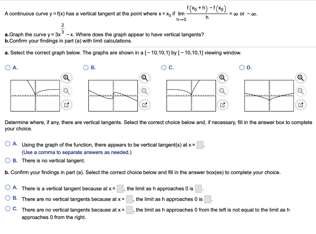 Solved f(Xo+h)-f(%) A continuous curve y=f(x) has a vertical | Chegg.com