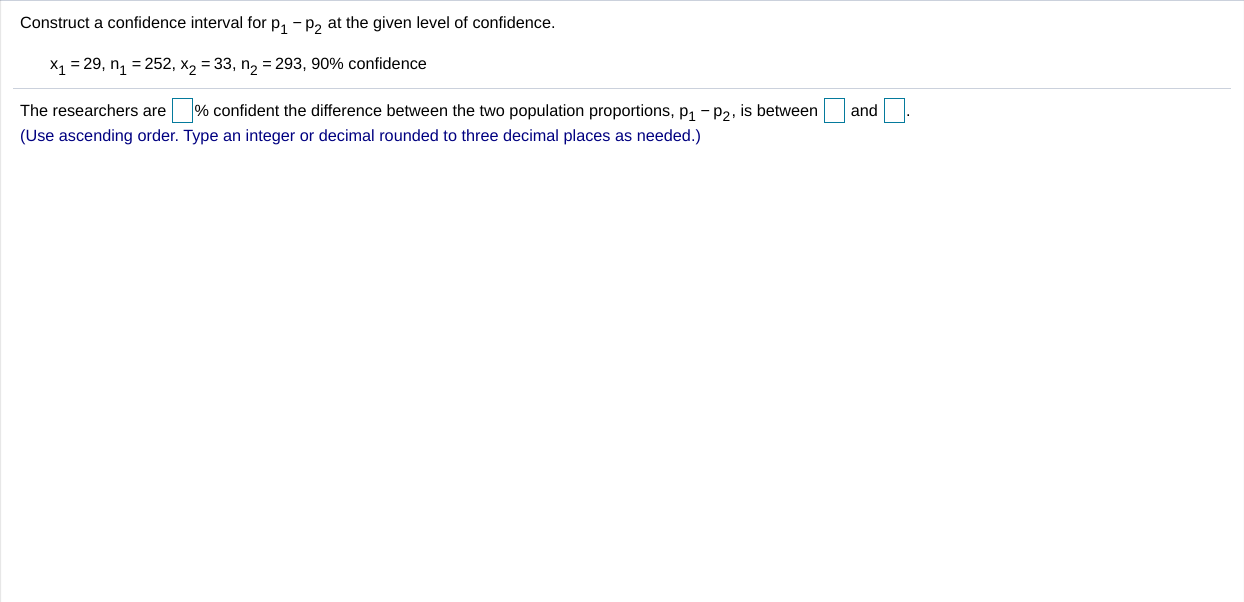 Solved Construct a confidence interval for P1 -P2 at the | Chegg.com