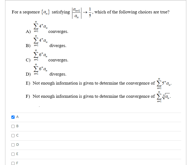 Solved For a sequence {an} satisfying ∣∣anan+1∣∣→51, which | Chegg.com