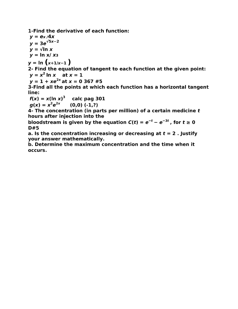 Solved 1-Find the derivative of each function: y = ex/4x y = | Chegg.com