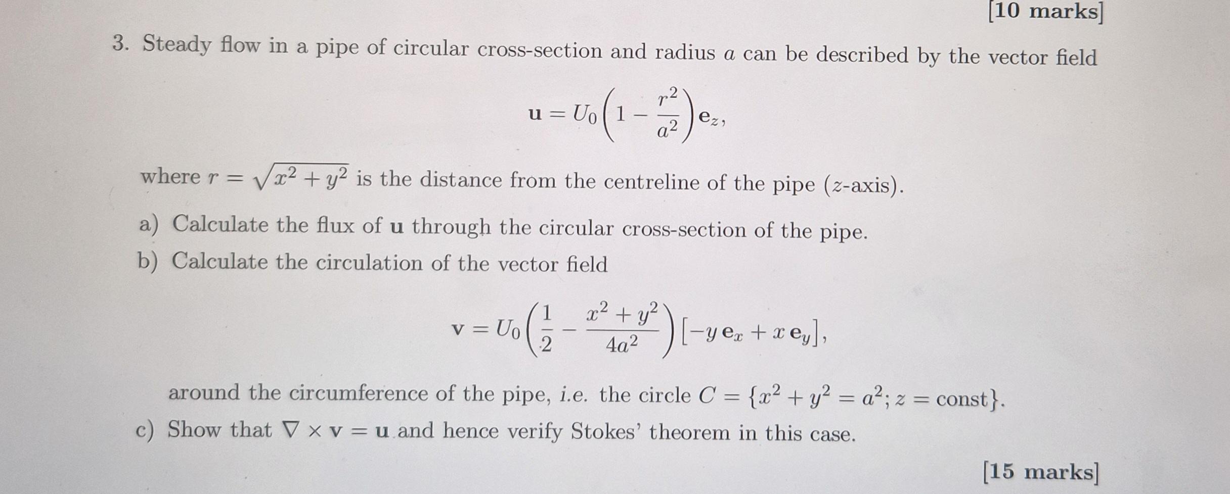 Solved 3. Steady flow in a pipe of circular cross-section | Chegg.com