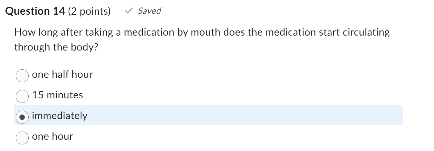 Solved How long after taking a medication by mouth does the | Chegg.com