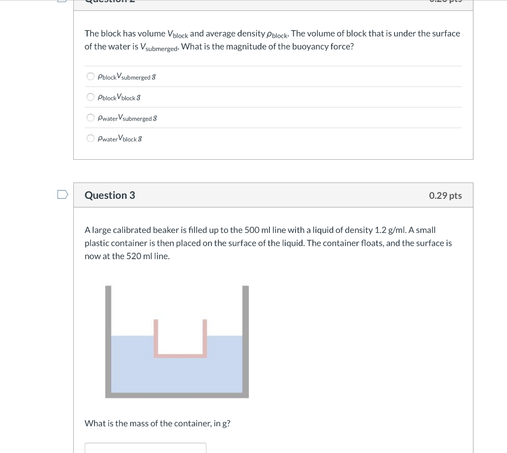 Solved The block has volume Vblock and average density | Chegg.com