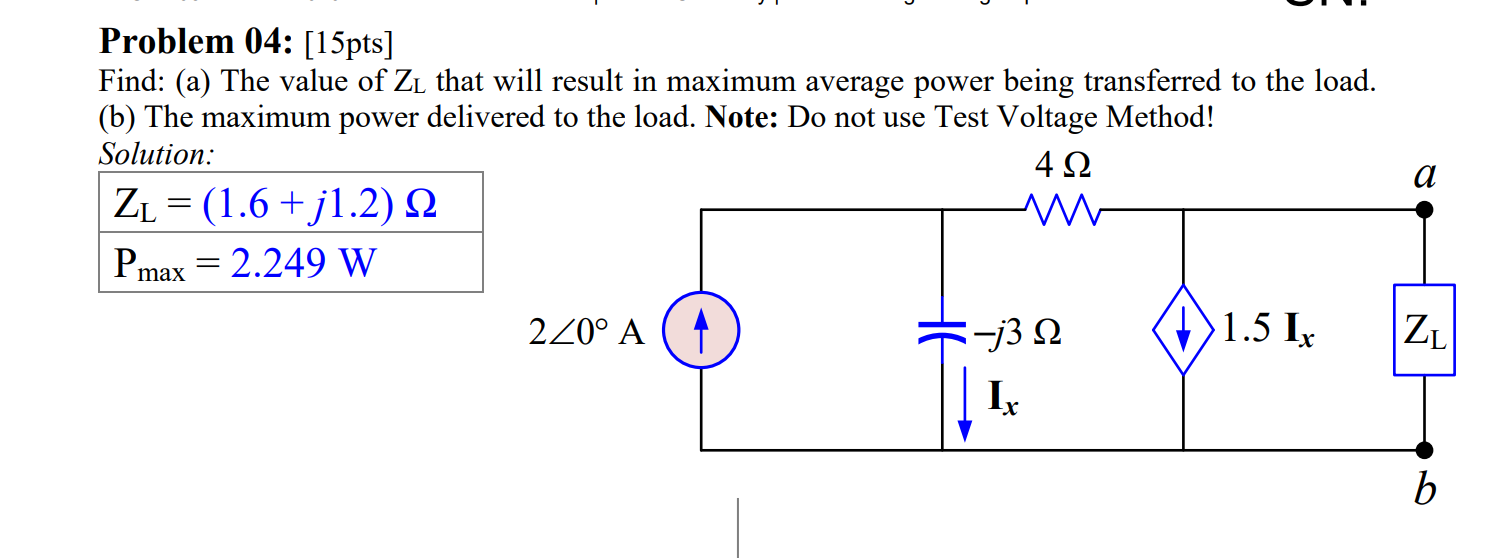 Solved Problem 04: [15pts] Find: (a) The value of ZL that | Chegg.com
