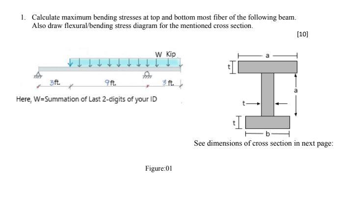 Solved 1. Calculate maximum bending stresses at top and | Chegg.com