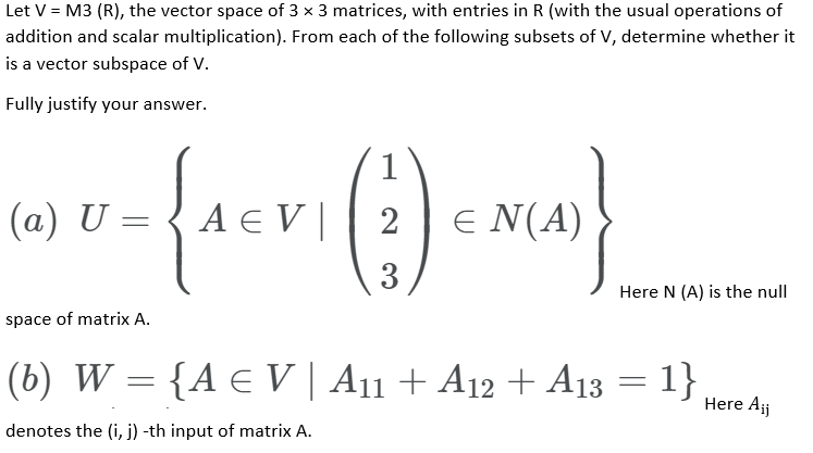 Solved Let V = M3 (R), the vector space of 3 x 3 matrices, | Chegg.com