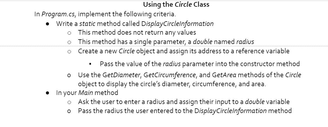 Solved Instructions Part 1 The Circle Class Creating The 