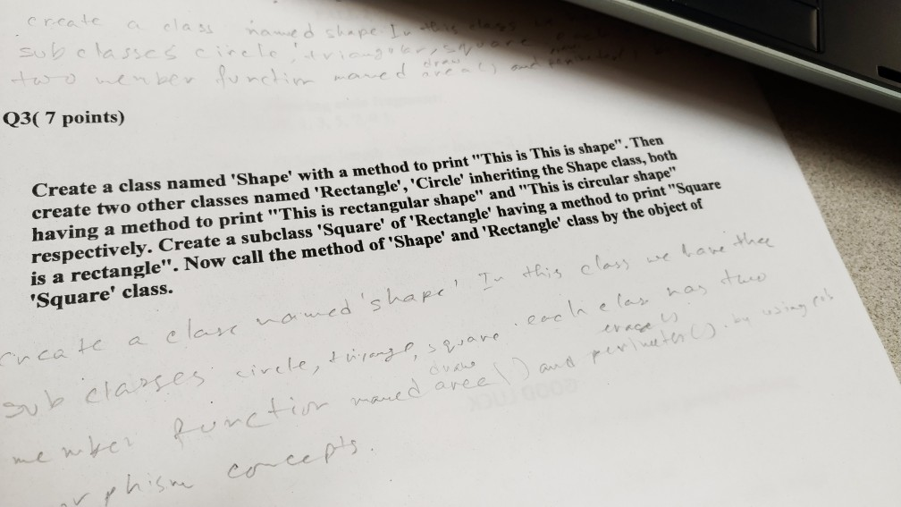 Solved create a class named shape Inn sub classes circle | Chegg.com